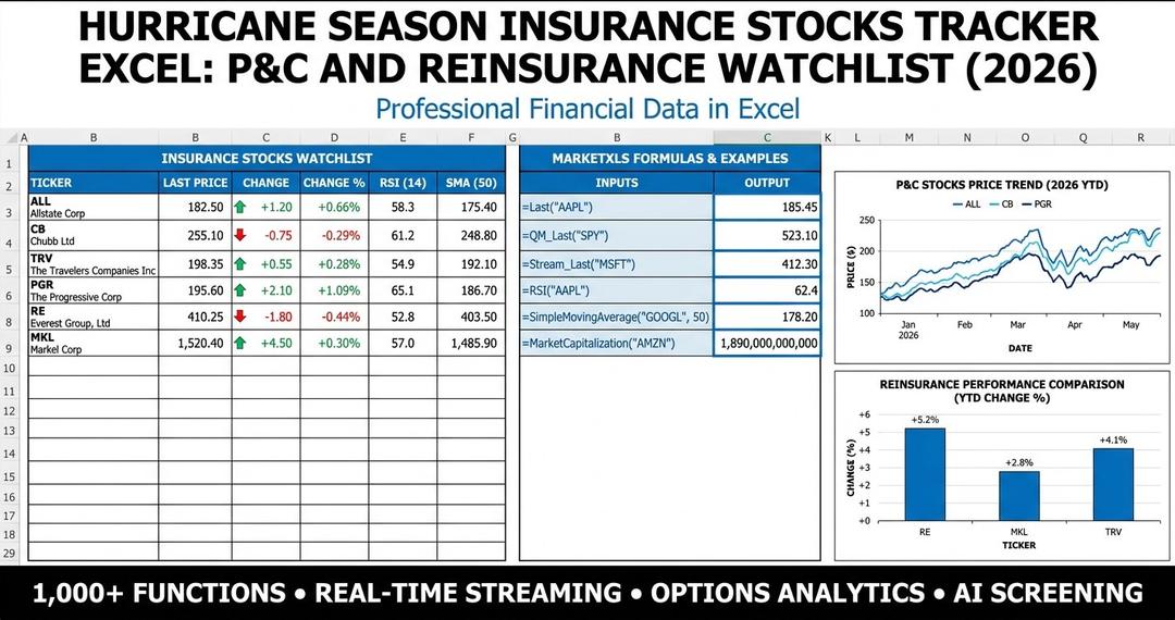 Hurricane Season Insurance Stocks Tracker Excel: P&C and Reinsurance ...