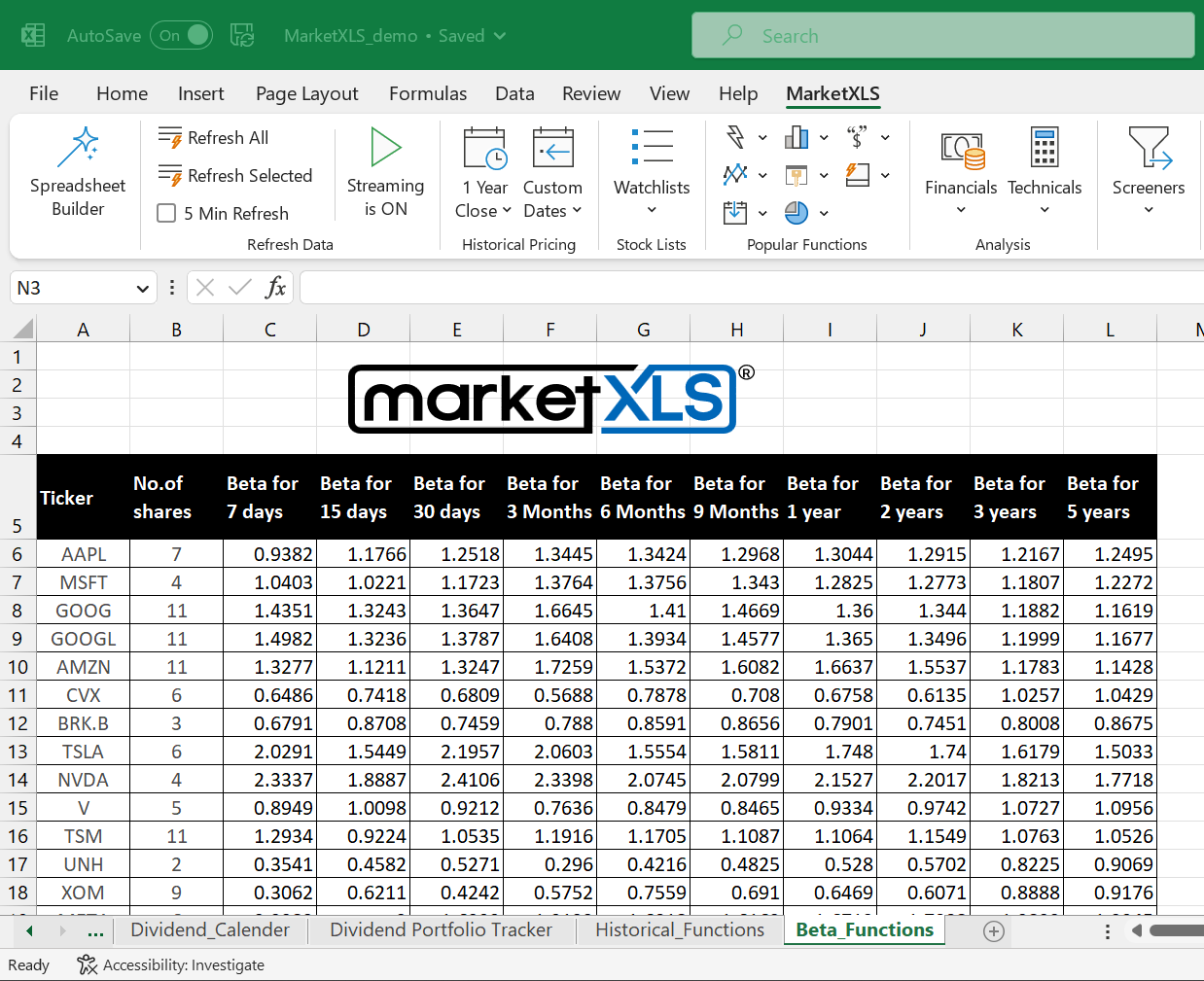 How To Calculate Stock Beta In Excel MarketXLS